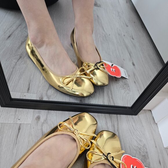Cider | Shoes | Cider Metallic Gold Bow Square Toe Ballet Flats Shoes ...